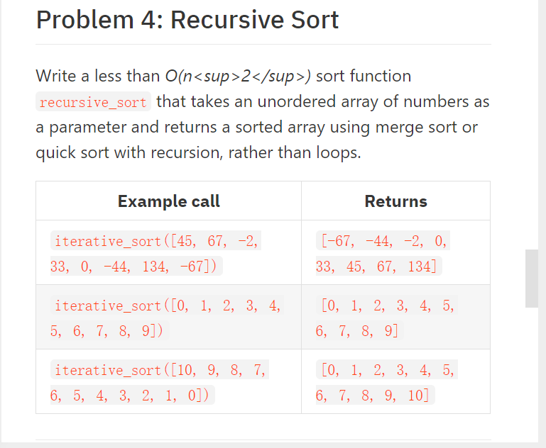 Solved Problem 4: Recursive Sort Write a less than | Chegg.com