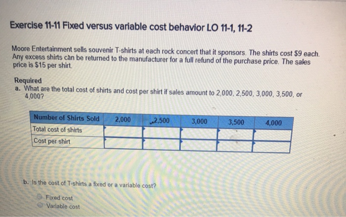 Solved Exercise 11-11 Fixed versus variable cost behavior LO | Chegg.com