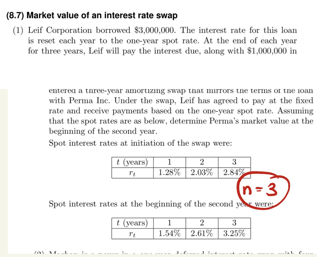(8.7) Market value of an interest rate swap (1) Leif | Chegg.com