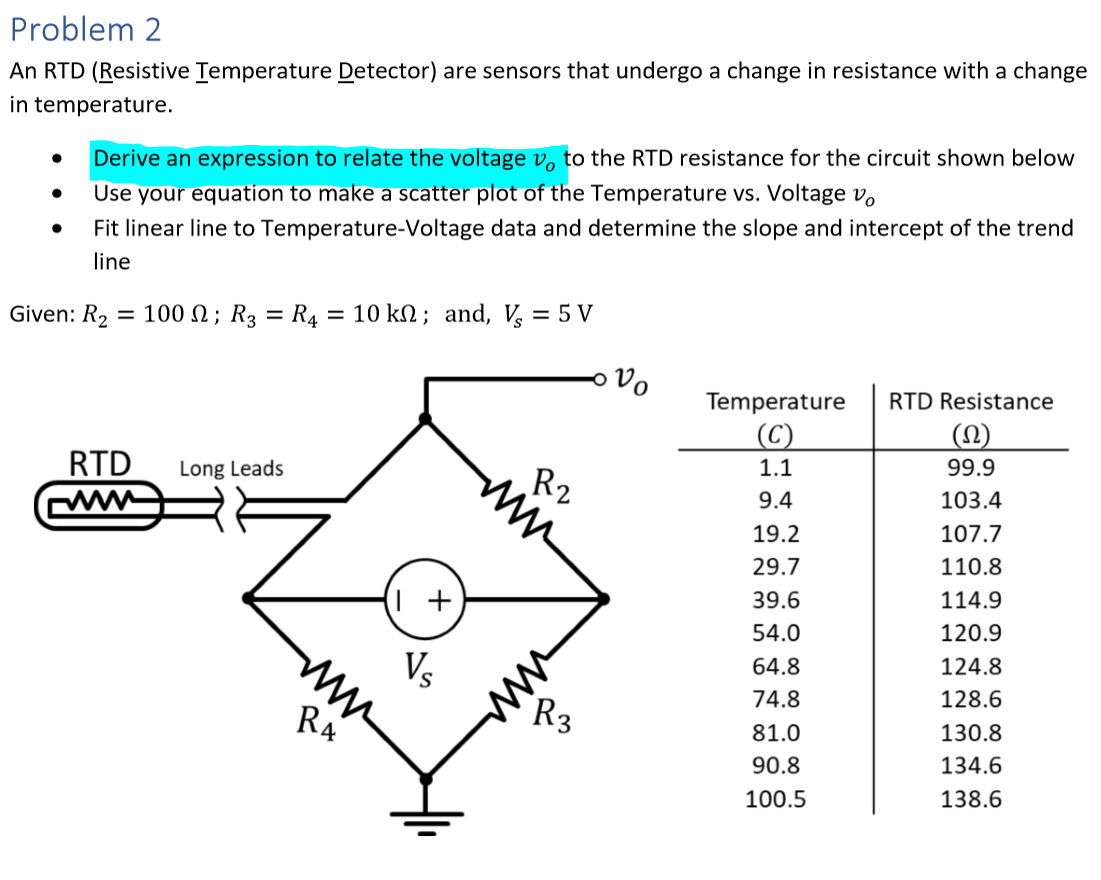 Solved Problem 2An RTD (Resistive Temperature Detector) ﻿are | Chegg.com