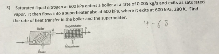 Solved Saturated liquid nitrogen at 600 kPa enters a boiler | Chegg.com