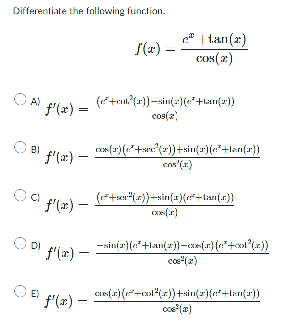 Solved Differentiate the following function. | Chegg.com