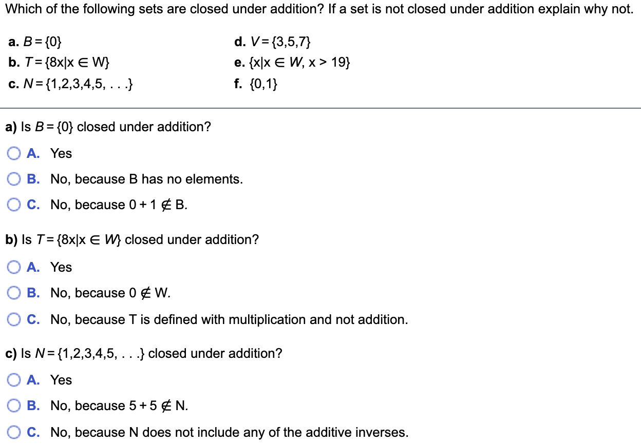 Solved Which of the following sets are closed under | Chegg.com
