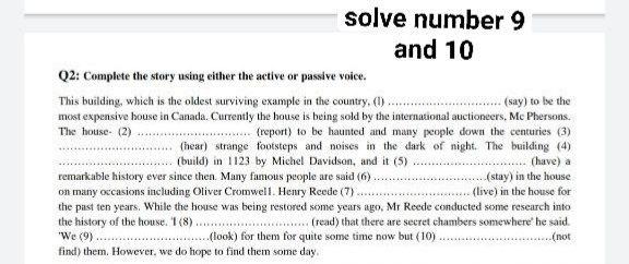 Solved solve number 9 and 10 Q2: Complete the story using | Chegg.com
