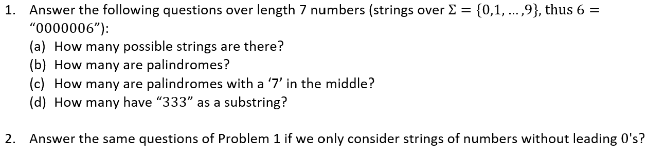 Solved 1. Answer the following questions over length 7 | Chegg.com