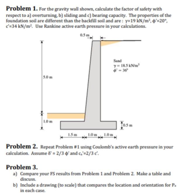 Solved Problem 1. For the gravity wall shown, calculate the | Chegg.com