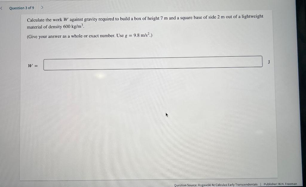 Solved Calculate the work W against gravity required to | Chegg.com