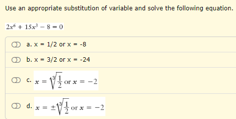 Solved Use an appropriate substitution of variable and solve | Chegg.com