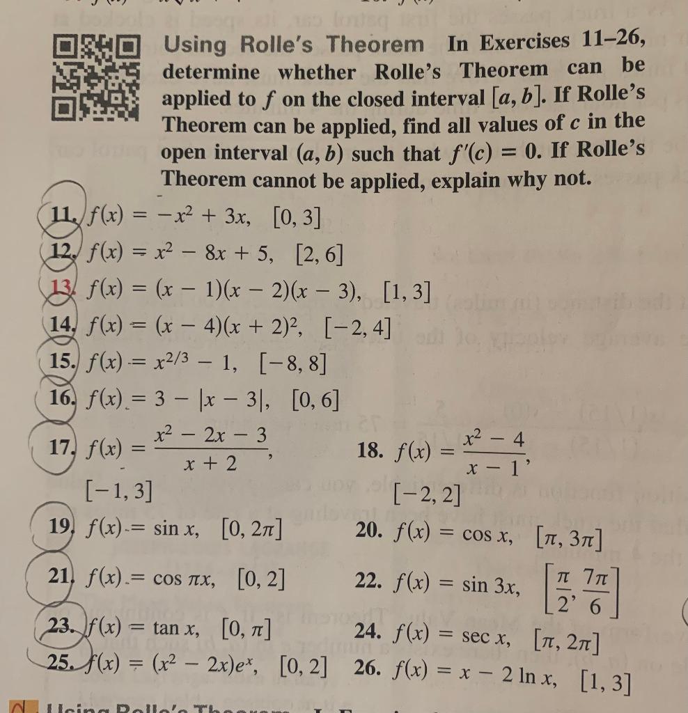 f(x) - Using Rolle's Theorem In Exercises 11-26, | Chegg.com