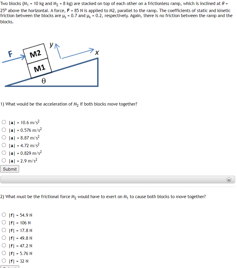 Solved Two blocks (Mn = 10 kg and M2 = 8 kg) are stacked on | Chegg.com