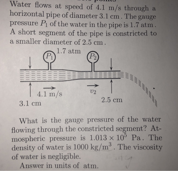 Solved Water flows at speed of 4.1 m/s through a horizontal | Chegg.com