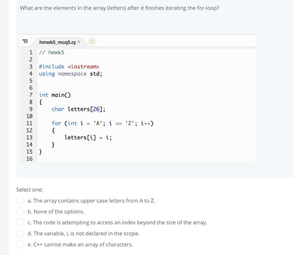 Solved What are the elements in the array (letters) after it | Chegg.com