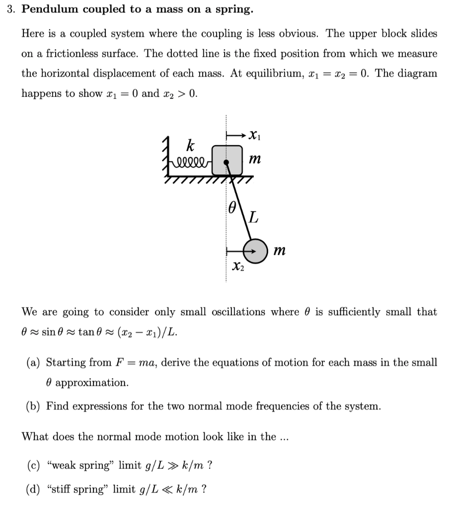 Solved 3. Pendulum coupled to a mass on a spring. Here is a | Chegg.com