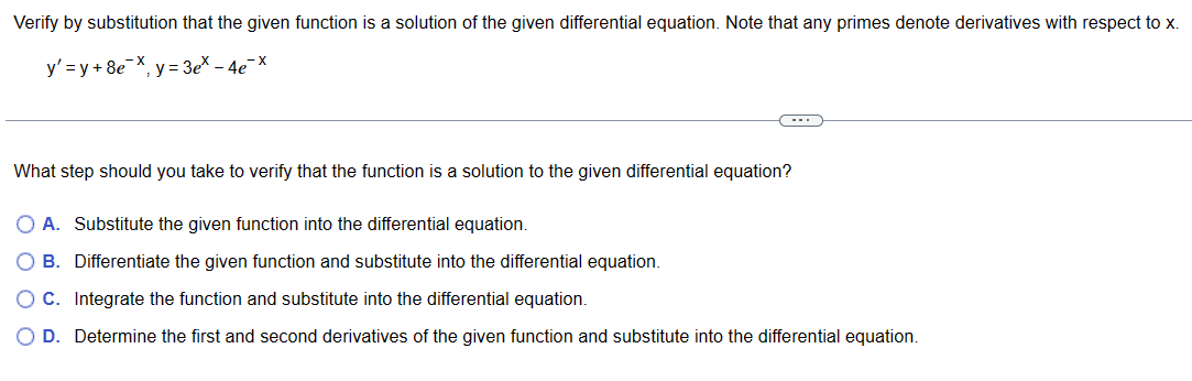 Solved Verify by substitution that the given function is a | Chegg.com