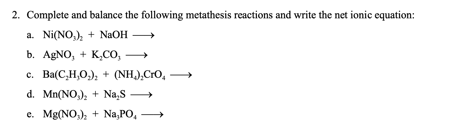 Solved Complete and balance the following metathesis | Chegg.com
