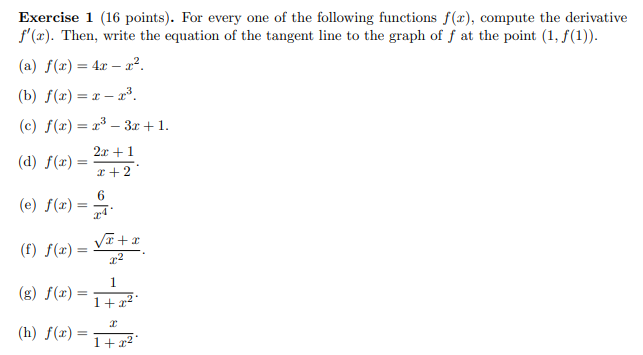 Solved Exercise 1 (16 points). For every one of the | Chegg.com