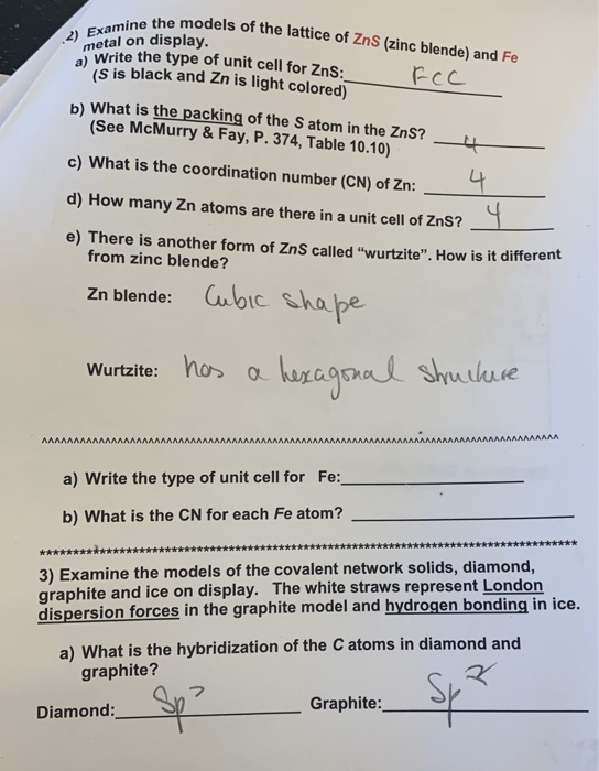 Solved the models of the lattice of ZnS (zinc blende) and Fe | Chegg.com