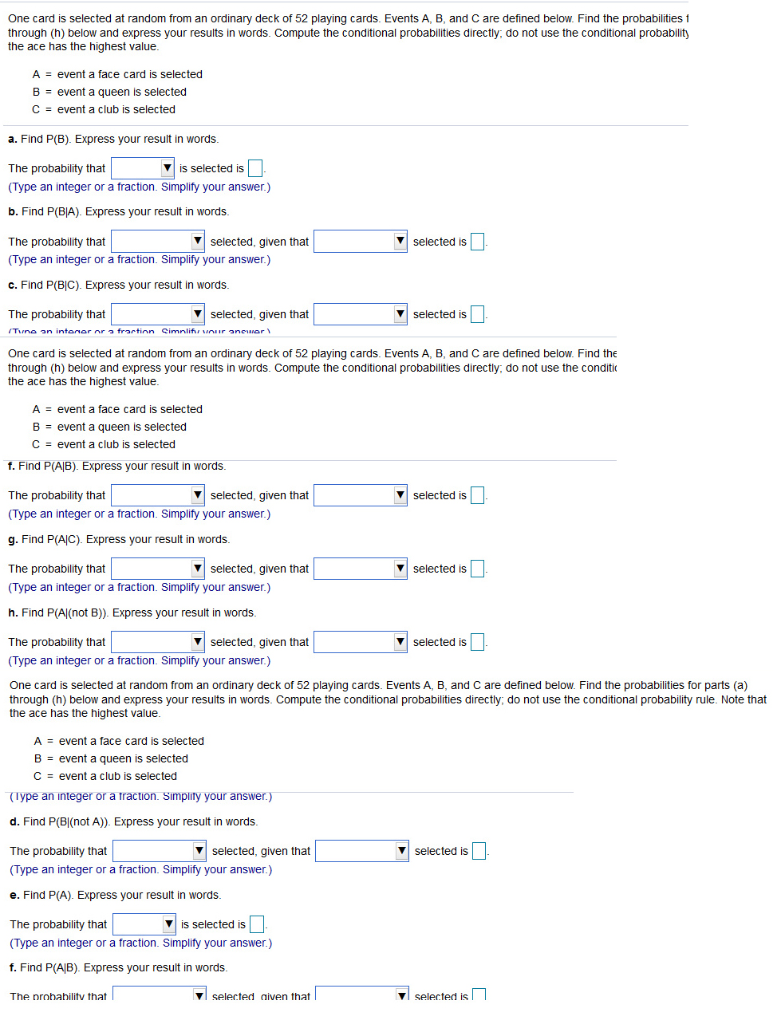 Solved One card is selected at random from an ordinary deck | Chegg.com