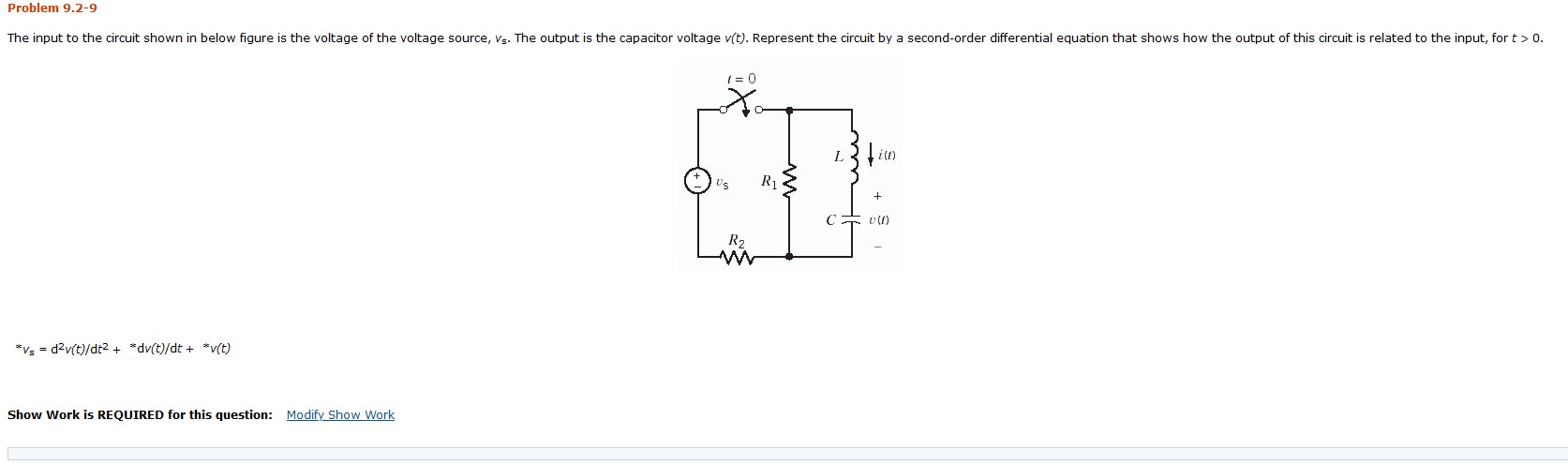 Solved Problem 9.2-1 Find the differential equation for the | Chegg.com
