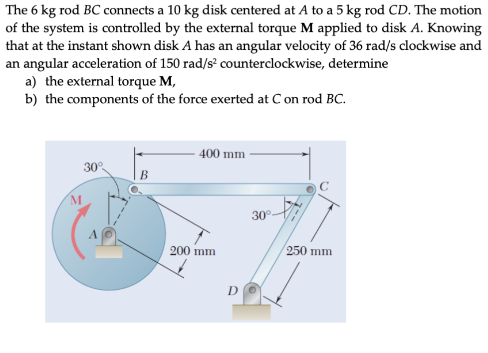 Solved The 6 kg ﻿rod BC ﻿connects a 10 kg ﻿disk centered | Chegg.com