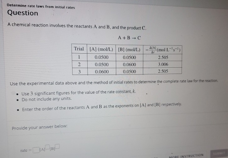 Solved Determine rate laws from initial rates Question A | Chegg.com