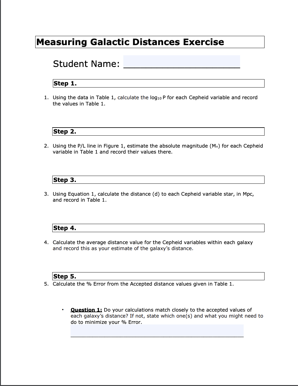 Measuring Galactic Distances Exercise Student Name: | Chegg.com