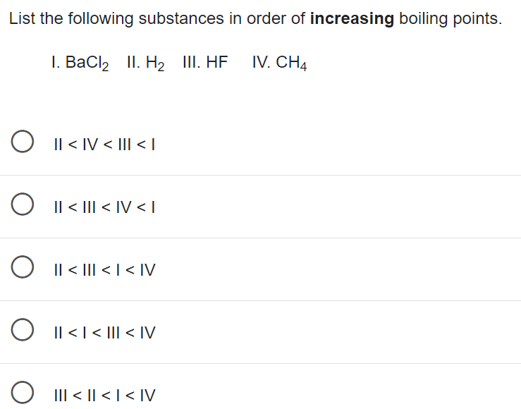 Solved List the following substances in ﻿order of | Chegg.com