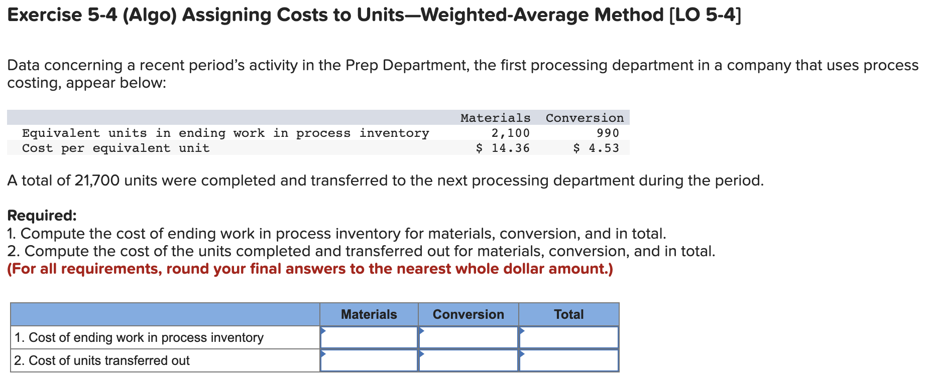 Solved Exercise 5-4 (Algo) Assigning Costs to | Chegg.com
