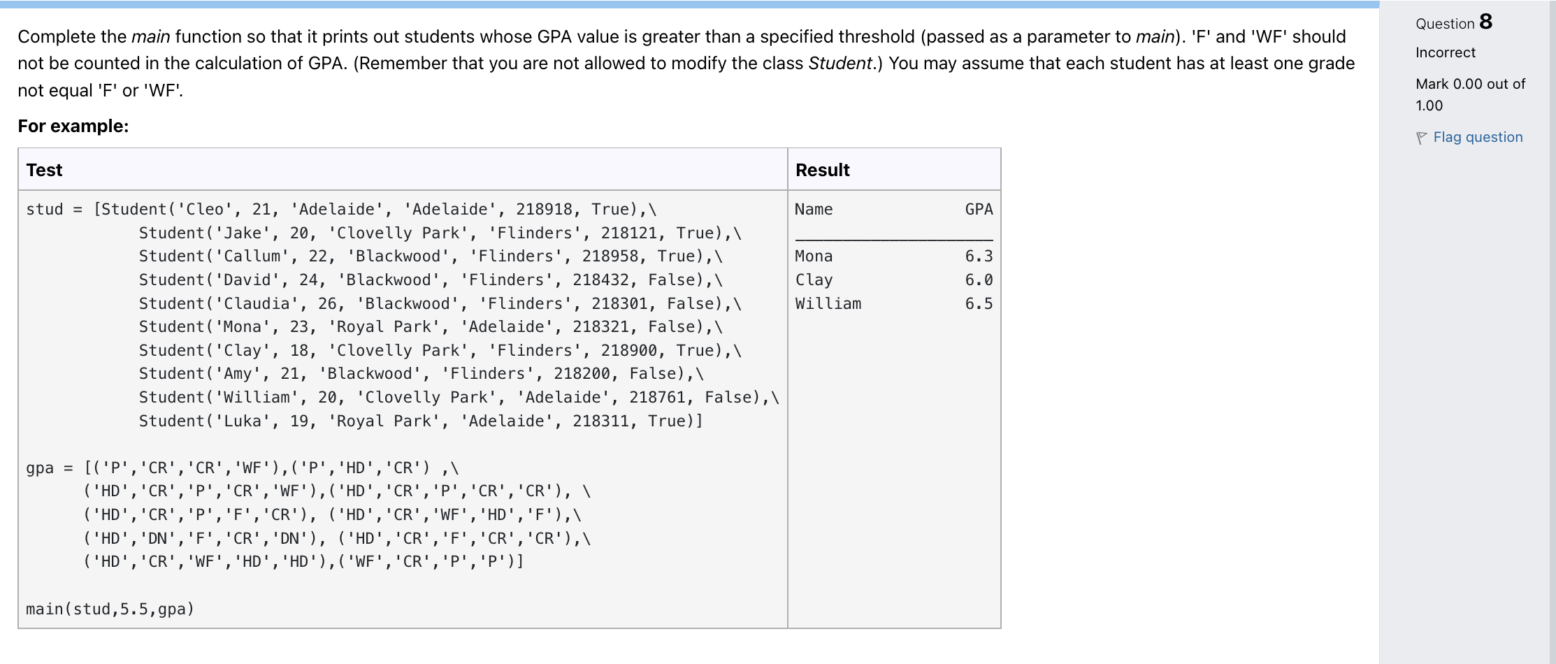 Solved Question 8 Incorrect Complete the main function so | Chegg.com