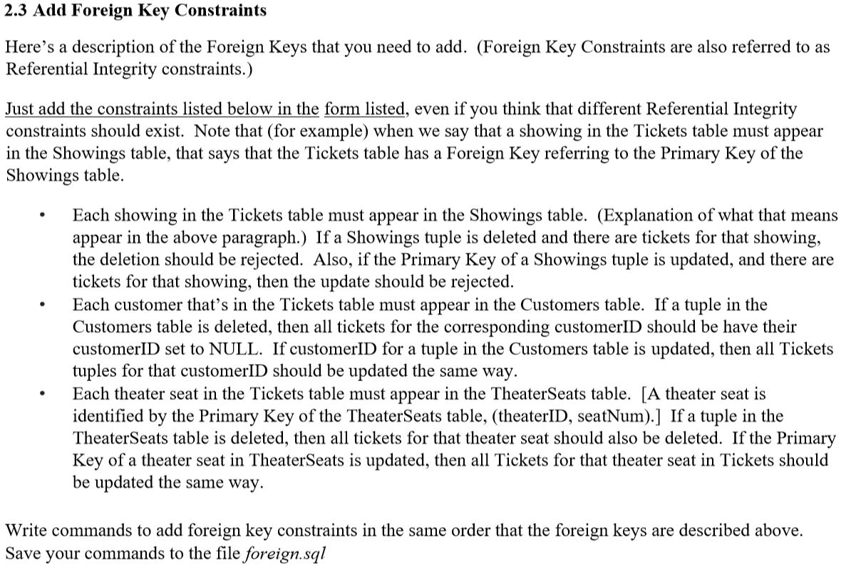 Solved 2. Description 2.1 Tables with Primary Keys The | Chegg.com