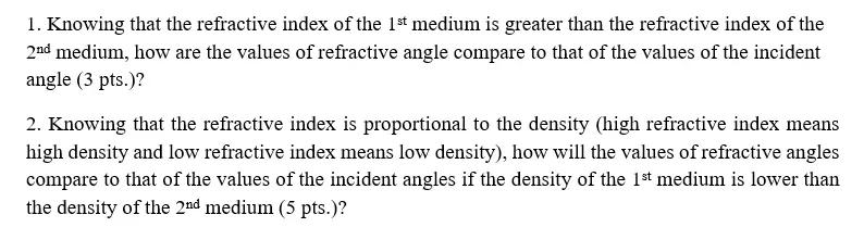 Solved 1. Knowing that the refractive index of the 1st | Chegg.com