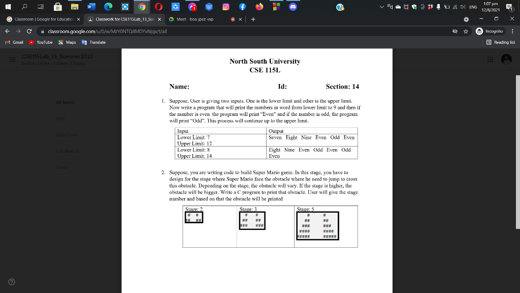 Solved 1:07 pm W 0 f Me a #! / ENG 12/8/2021 1 Classroom | | Chegg.com