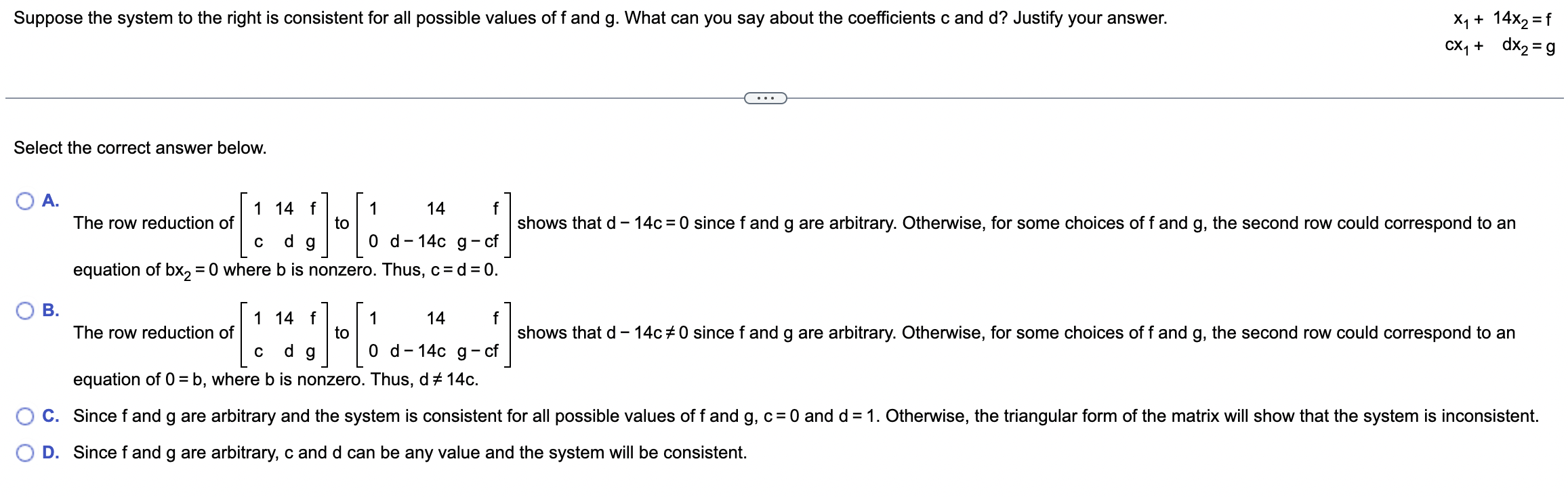Solved Suppose the system to the right is consistent for all | Chegg.com