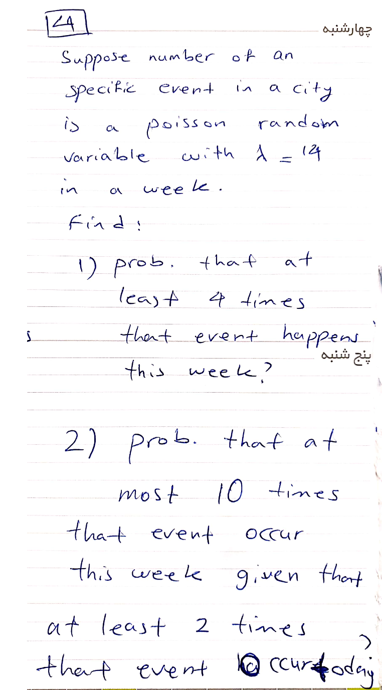 Solved 44 جهارشنبه Suppose number of an specific event in a | Chegg.com