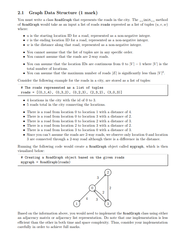 Solved 2 On The Way (4 marks + 1 mark for documentation) You | Chegg.com