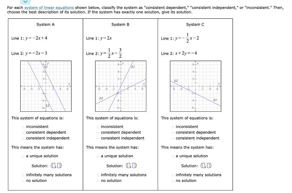 Solved For each system of linear equations shown below, | Chegg.com