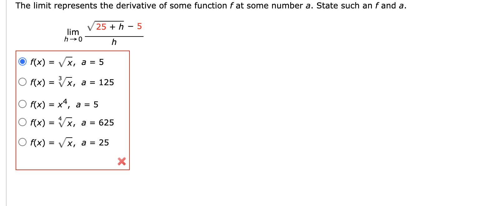 Solved The limit represents the derivative of some function | Chegg.com