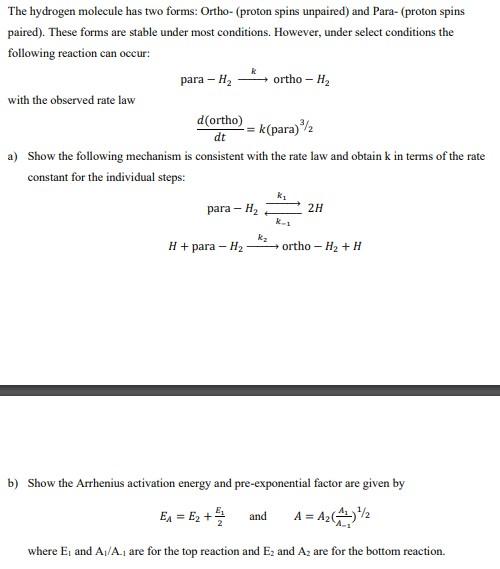 Solved The hydrogen molecule has two forms: Ortho- (proton | Chegg.com