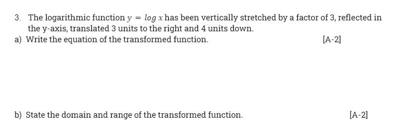 Solved 3. The logarithmic function y = log x has been | Chegg.com