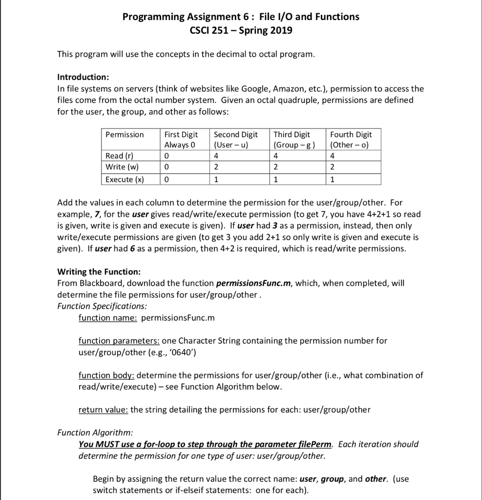 Programming Assignment 6: File I/O and Functions CSCI | Chegg.com