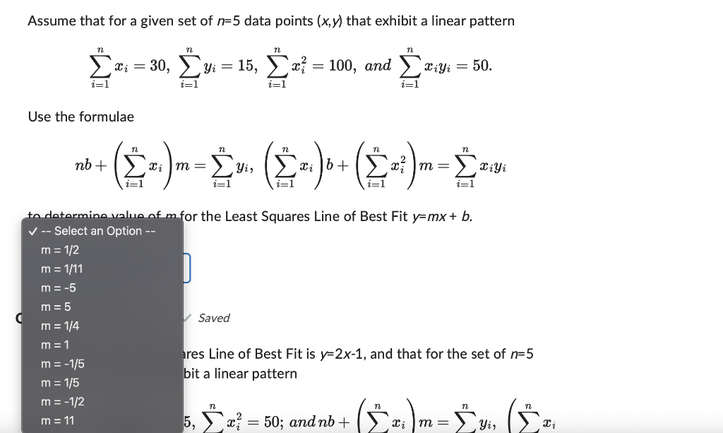 Assume that for a given set of n=5 data points (x,y) | Chegg.com