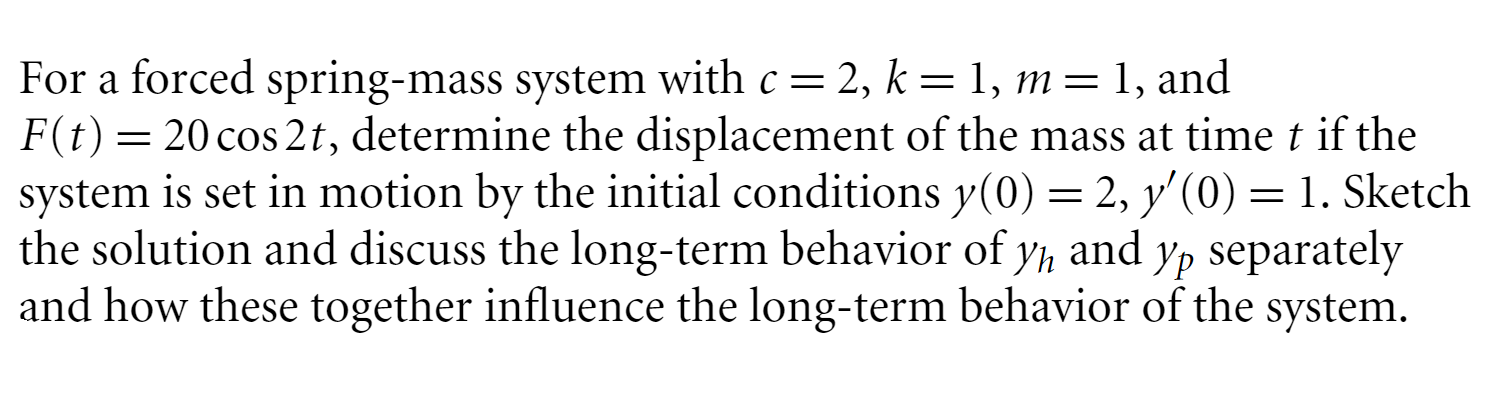 Solved For a forced spring-mass system with c = 2, k=1, m=1, | Chegg.com