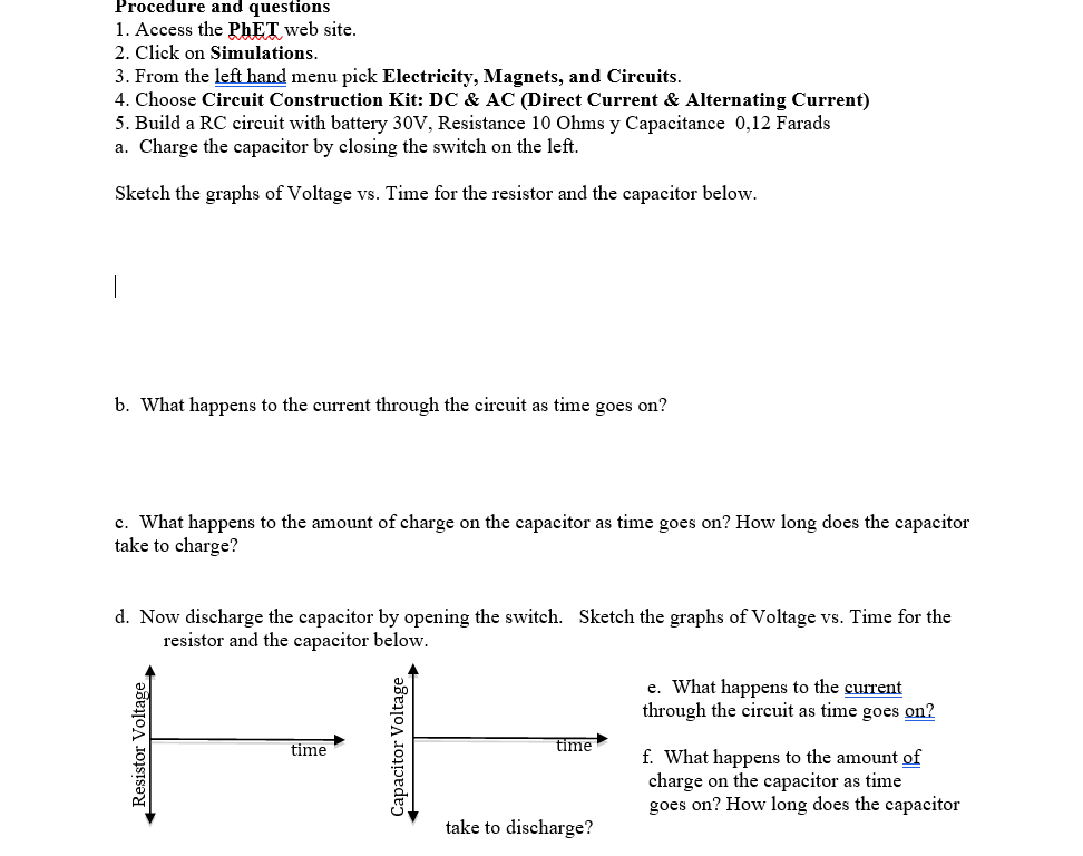 Procedure and questions 1. Access the PhET web site. | Chegg.com