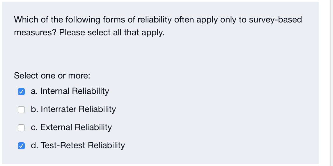 Solved Which of the following forms of reliability often | Chegg.com