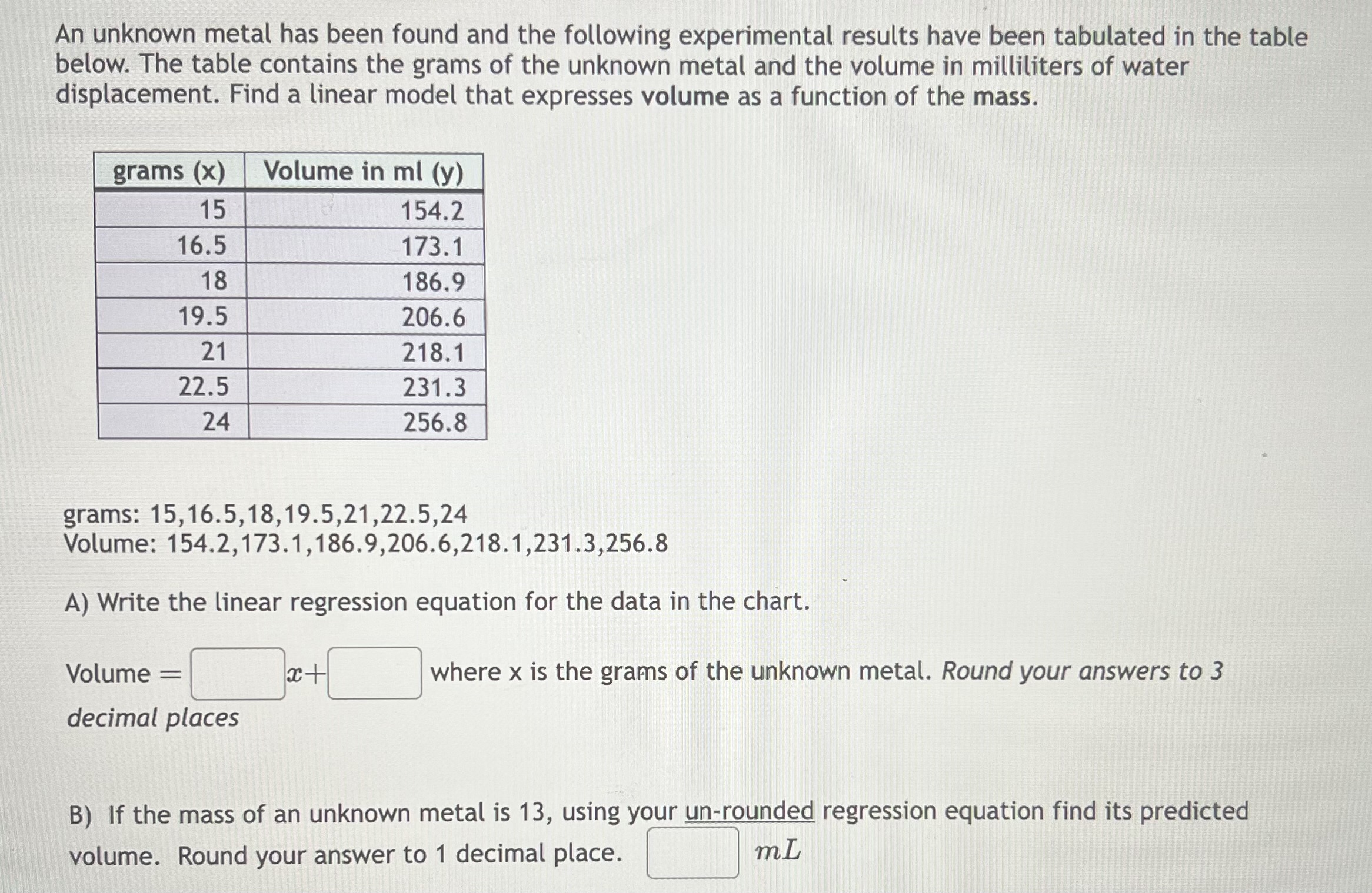 Solved An unknown metal has been found and the following | Chegg.com