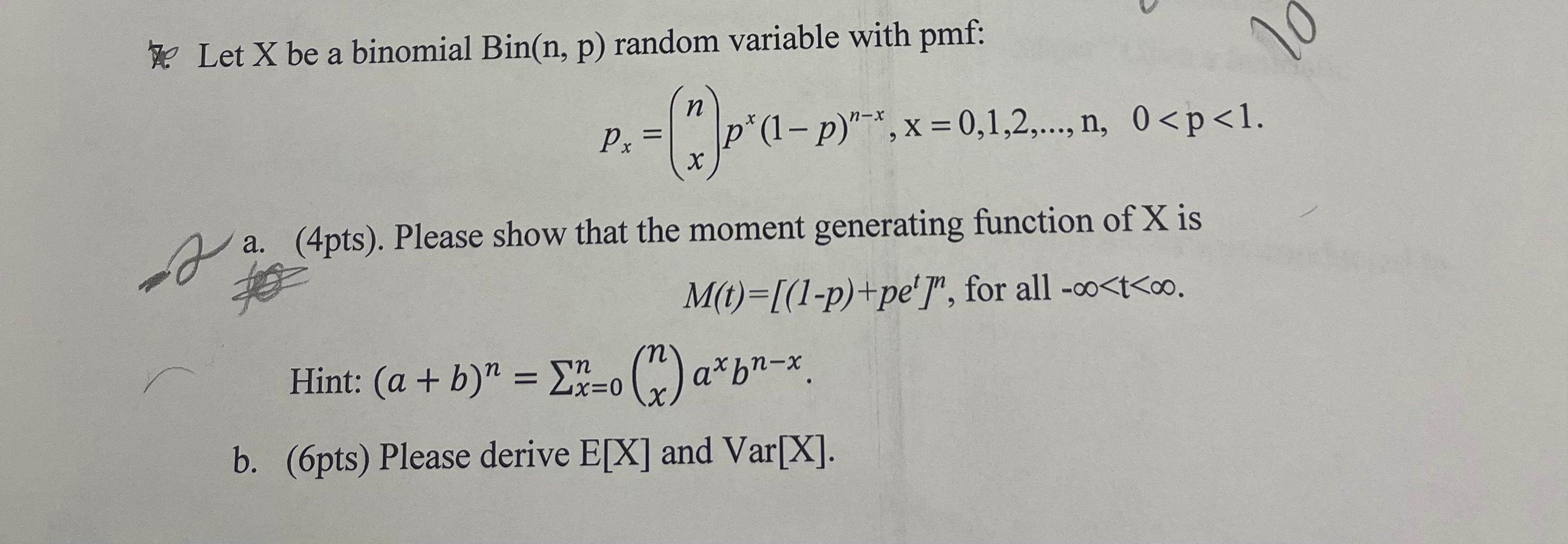 Solved Let X be a binomial Bin(n,p) random variable with | Chegg.com