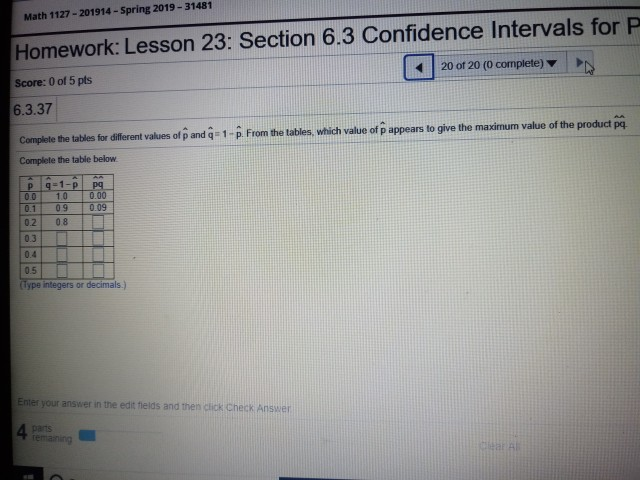 Solved Math 1127-201914-Spring 2019-31481 Homework: Lesson | Chegg.com