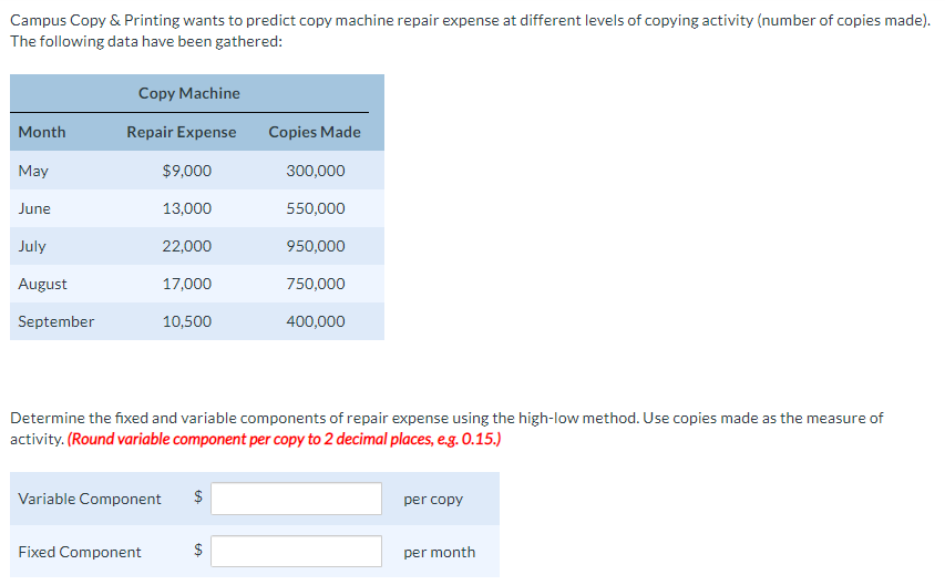 Solved Campus Copy \& Printing wants to predict copy machine | Chegg.com
