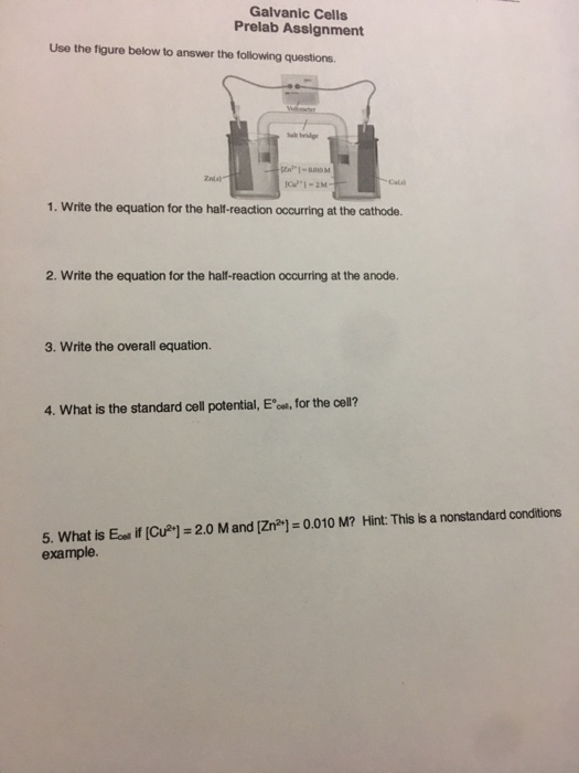 Solved Galvanic Cells Prelab Assignment Use the figure below | Chegg.com
