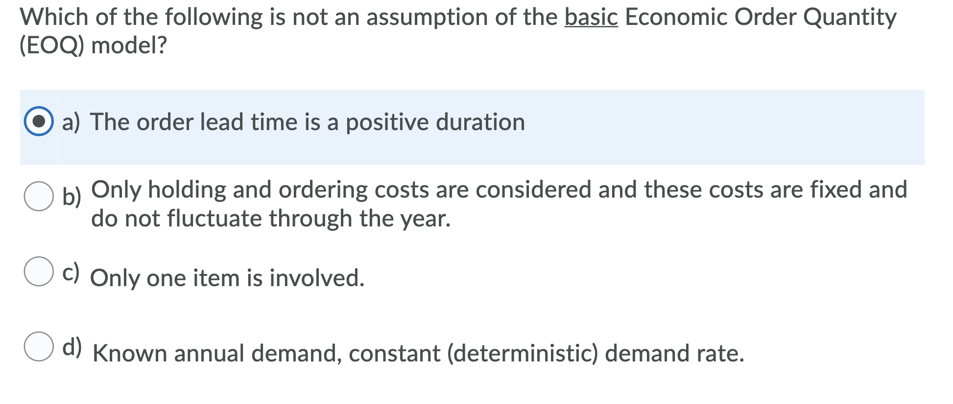 Solved Which of the following is not an assumption of the | Chegg.com